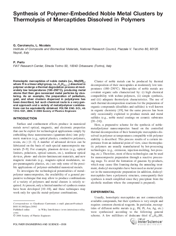 (PDF) Synthesis of polymer-embedded noble metal clusters by thermolysis ...