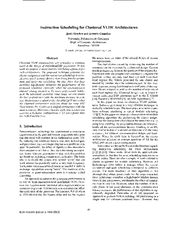 Pdf Instruction Scheduling For Clustered Vliw Architectures