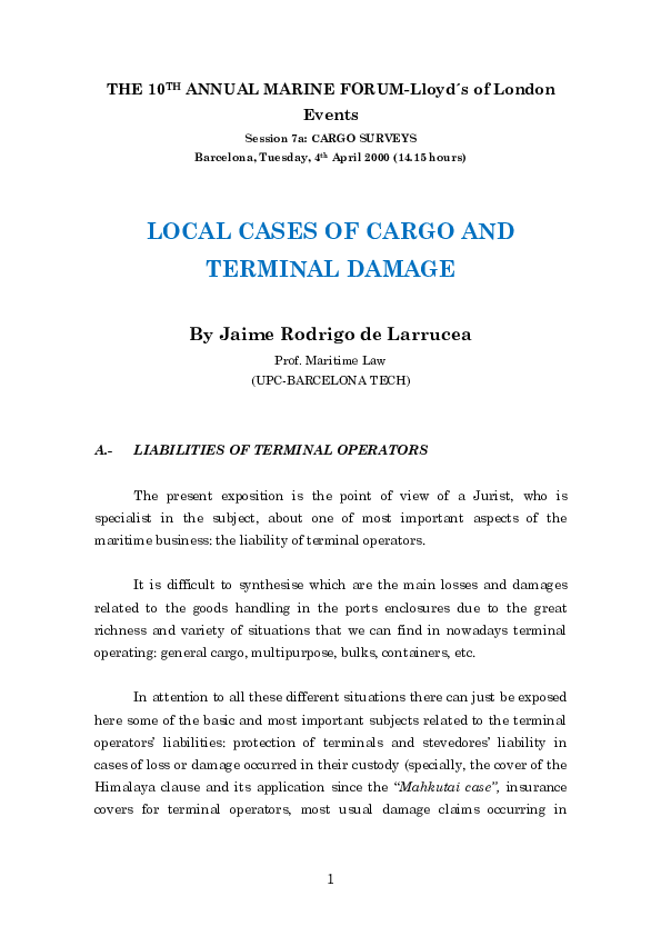 (PDF) Local cases of cargo and terminal damage