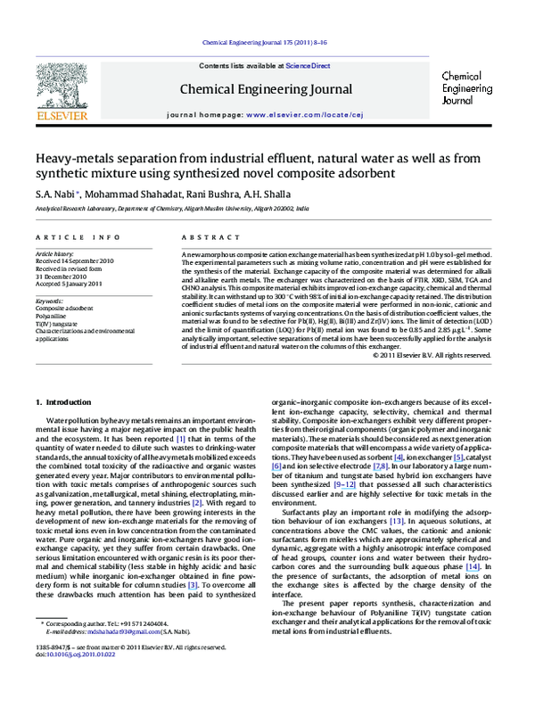(PDF) Heavy-metals separation from industrial effluent, natural water ...
