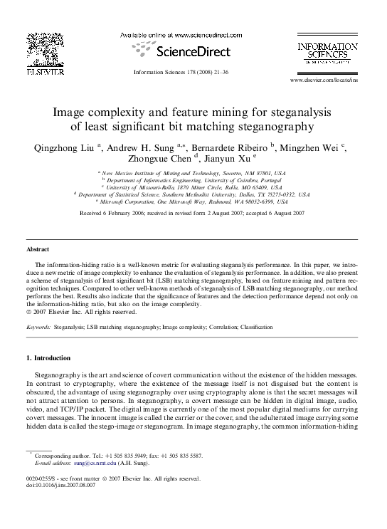 Pdf Image Complexity And Feature Mining For Steganalysis Of Least Significant Bit Matching