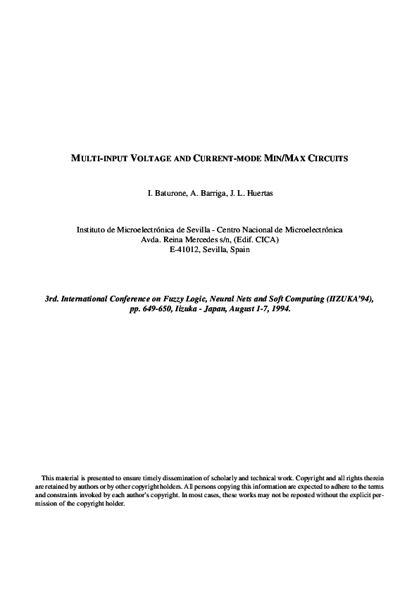 (PDF) Multi-input voltage and current-mode min/max circuits