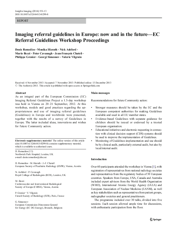 (PDF) Imaging referral guidelines in Europe: now and in the future—EC ...