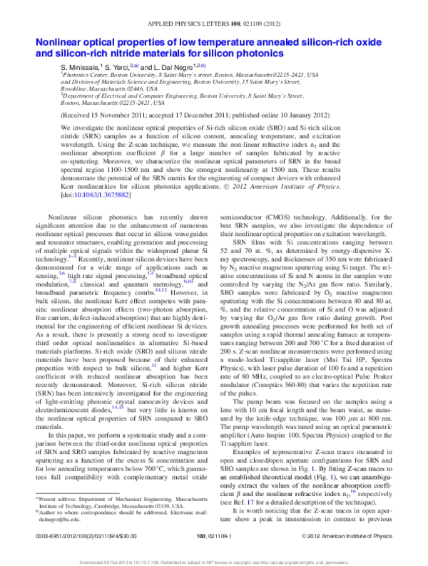 (PDF) Nonlinear optical properties of low temperature annealed silicon ...