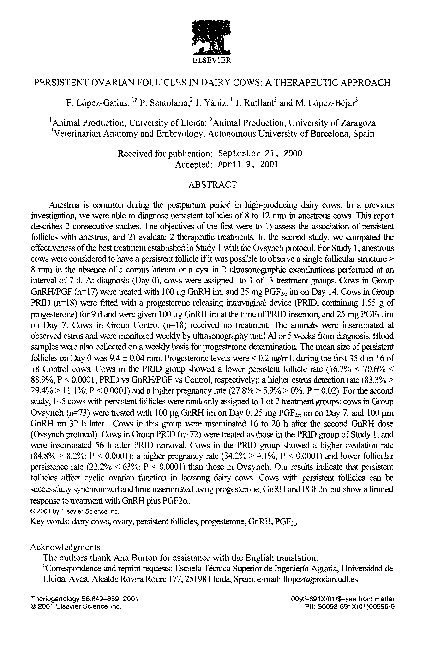 (PDF) Persistent ovarian follicles in dairy cows: A therapeutic approach