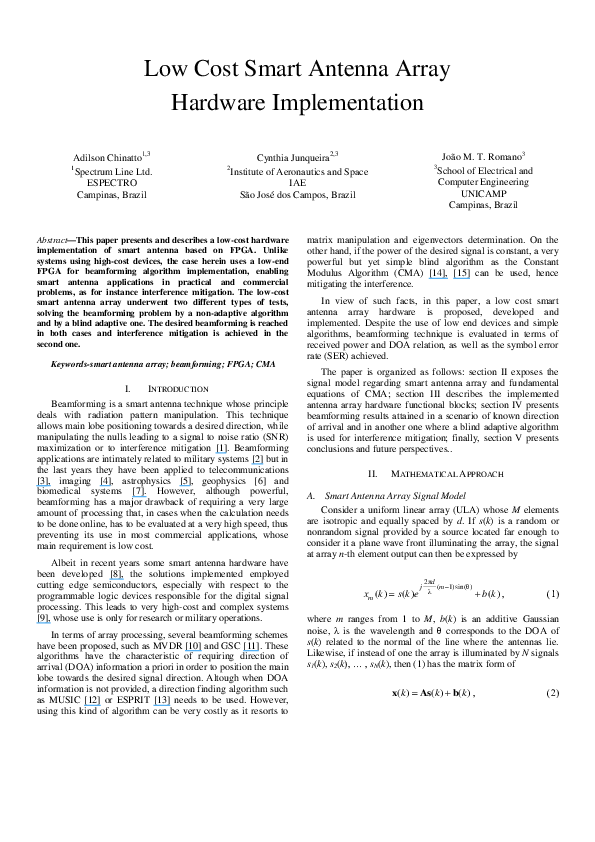 Pdf Low Cost Smart Antenna Array Hardware Implementation