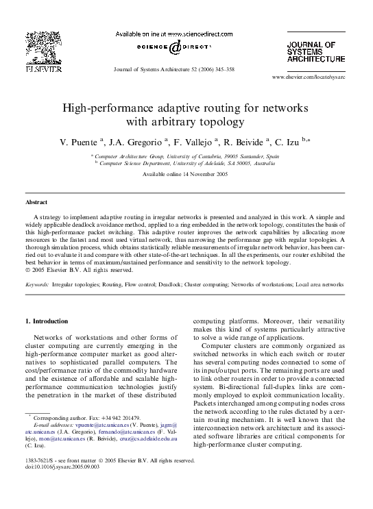 Pdf High Performance Adaptive Routing For Networks With Arbitrary