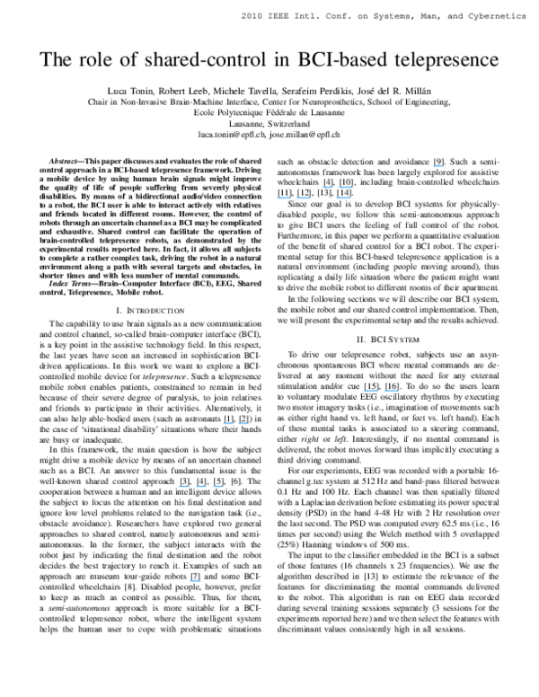 (PDF) The role of shared-control in BCI-based telepresence