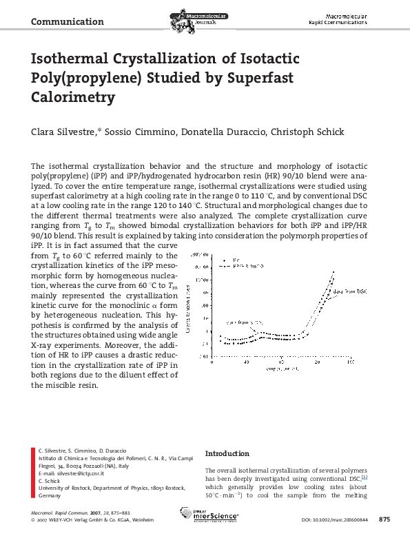 (PDF) Isothermal Crystallization of Isotactic Poly(propylene) Studied ...