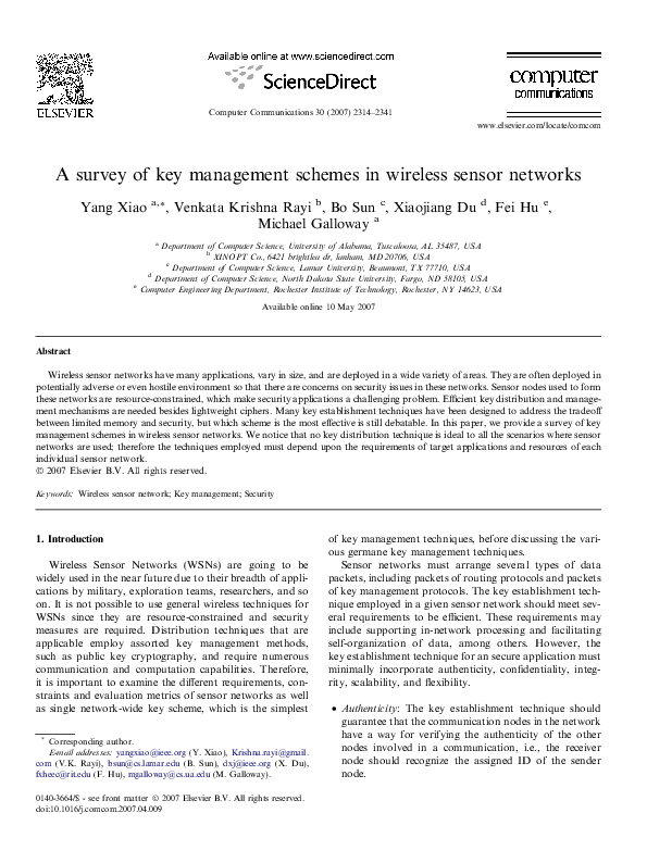 Pdf A Unified Security Framework With Three Key Management Schemes For Wireless Sensor