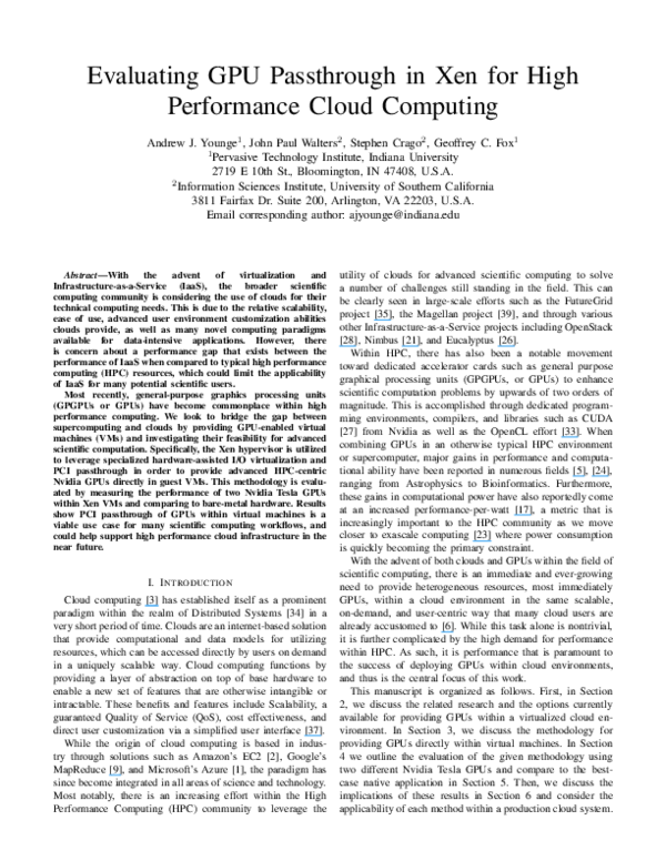 (PDF) Evaluating GPU Passthrough in Xen for High Performance Cloud Computing