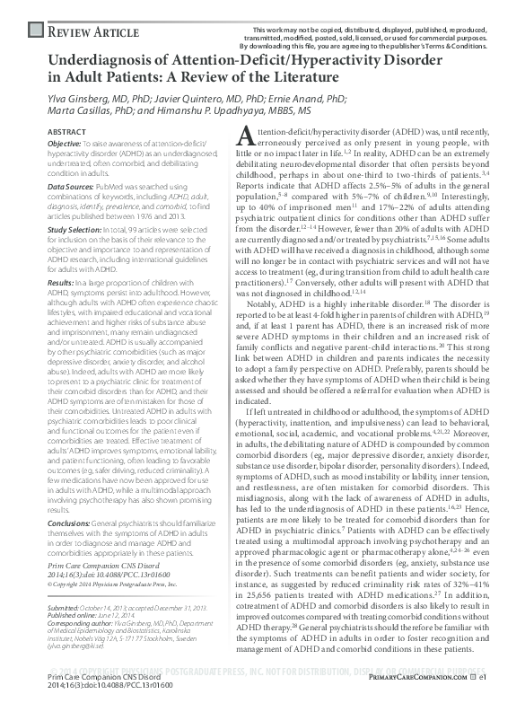 (PDF) Underdiagnosis of Attention-Deficit/Hyperactivity Disorder in Adult Patients