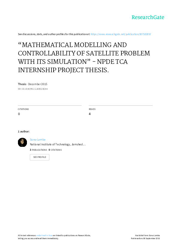(PDF) " MATHEMATICAL MODELLING AND CONTROLLABILITY OF SATELLITE PROBLEM WITH ITS SIMULATION ...