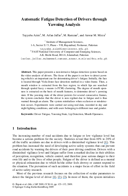 Pdf Automatic Fatigue Detection Of Drivers Through Pupil Detection And Yawning Analysis