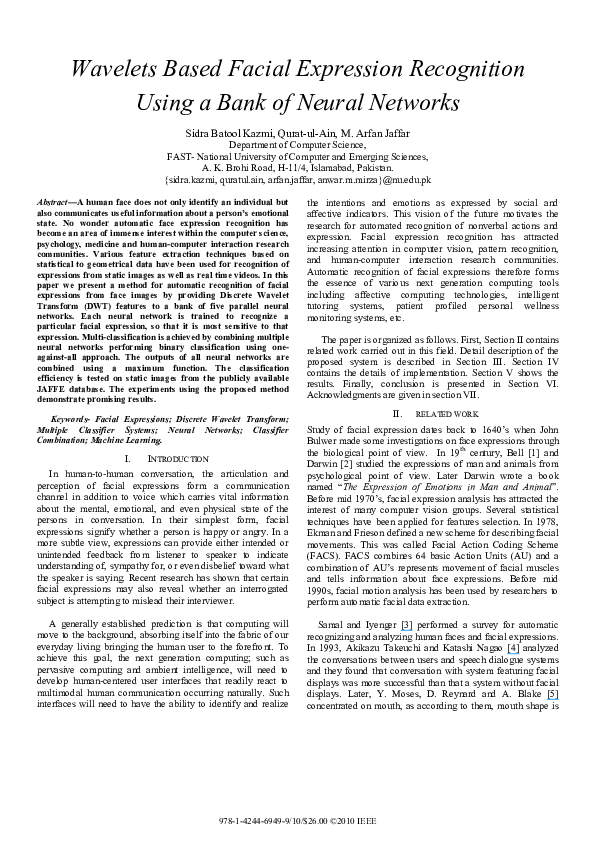 (PDF) Wavelet SVMs for Facial Expression Recognition