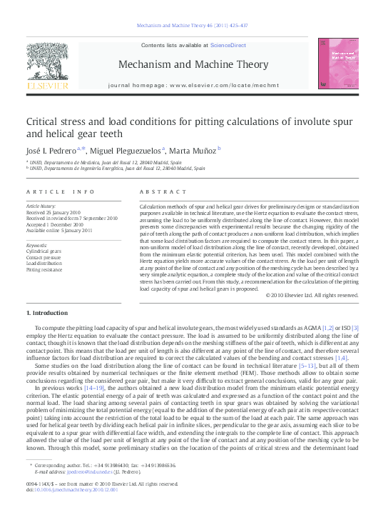 (PDF) Critical stress and load conditions for pitting calculations of ...