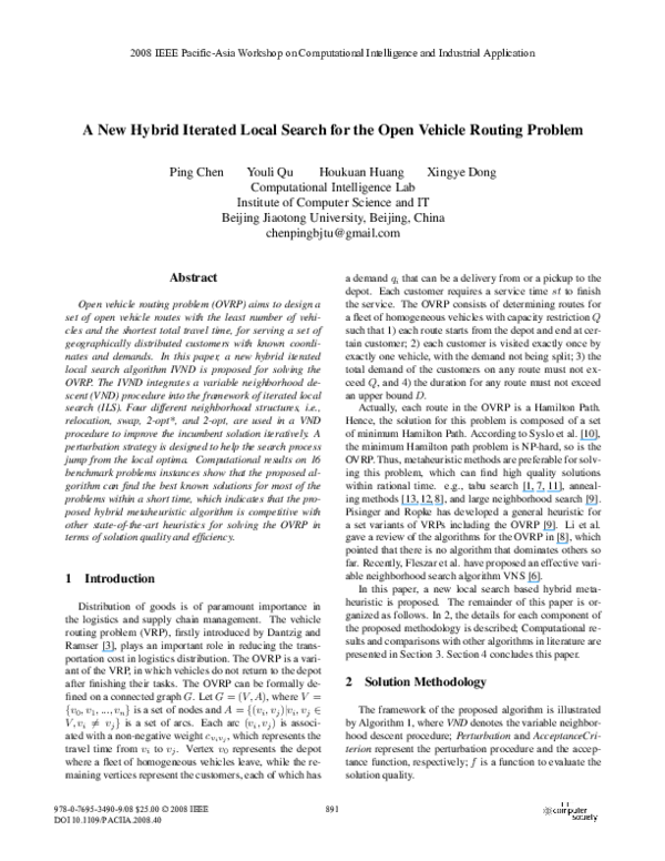 Pdf A New Hybrid Iterated Local Search For The Open Vehicle Routing Problem