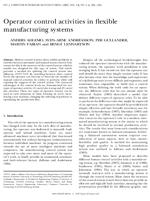(PDF) Operator control activities in flexible manufacturing systems Part 2
