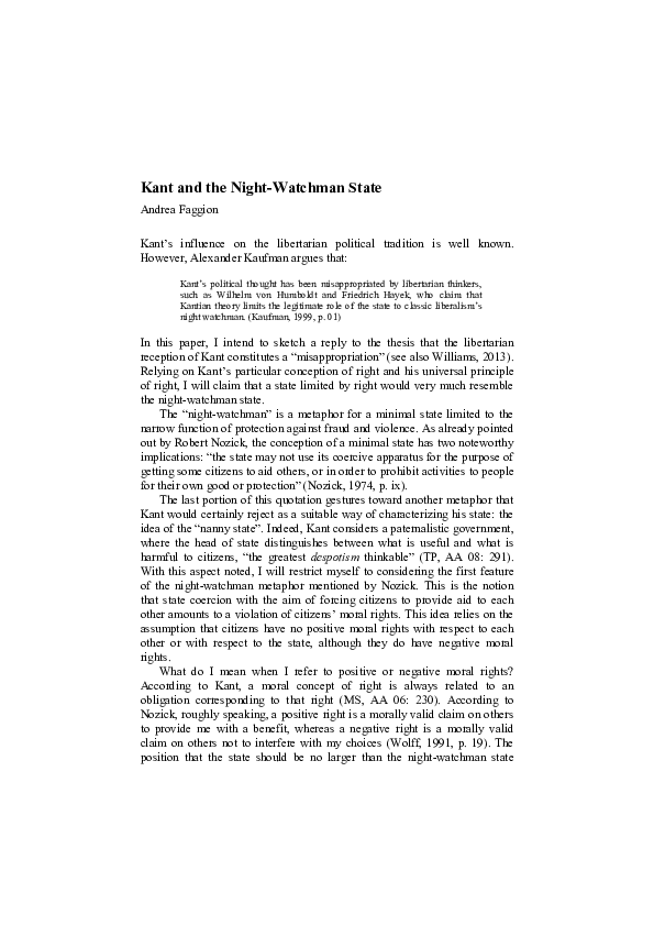 (PDF) Kant and the Night-Watchman State