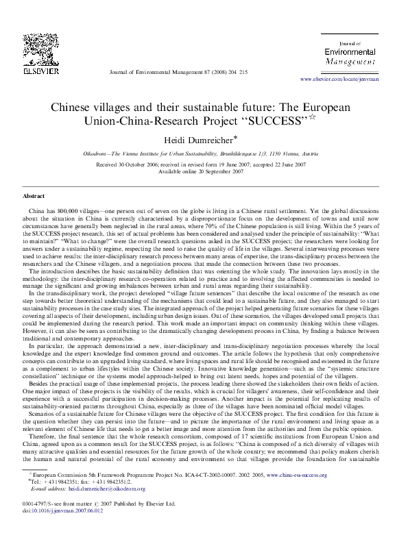 (PDF) Chinese villages and their sustainable future: The European Union ...