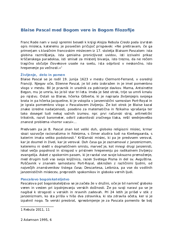 (DOC) Blaise Pascal med Bogom vere in Bogom filozofije / Blaise Pascal between God of Faith and ...