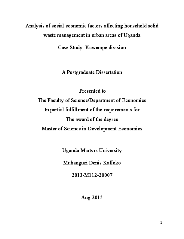 (DOC) Analysis of social economic factors affecting household solid waste management in urban ...
