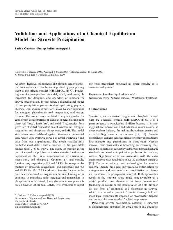 (PDF) Validation and Applications of a Chemical Equilibrium Model for ...
