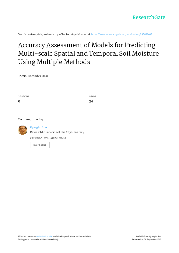 (PDF) Accuracy Assessment of Models for Predicting Multi-scale Spatial and Temporal Soil ...