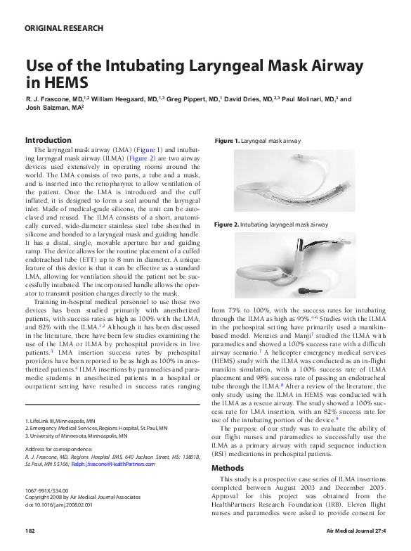 (PDF) Use of the Intubating Laryngeal Mask Airway in HEMS