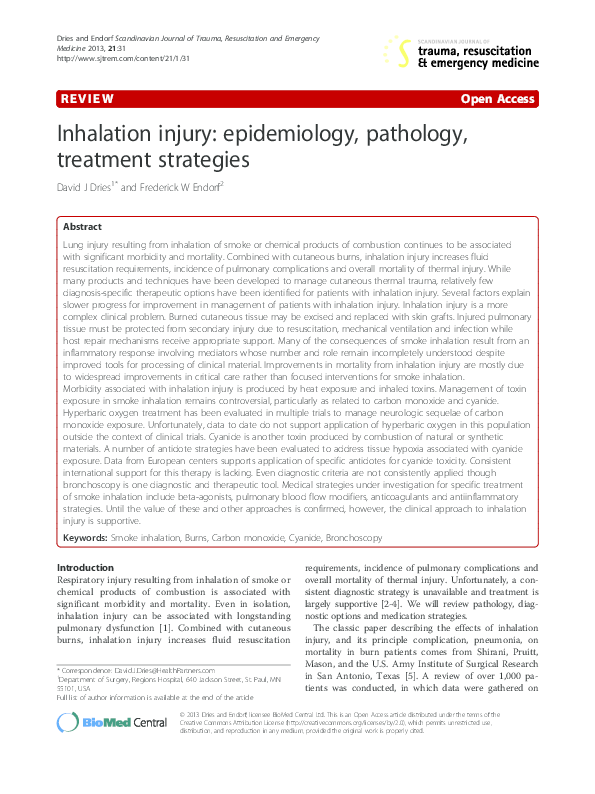(PDF) Inhalation injury: epidemiology, pathology, treatment strategies