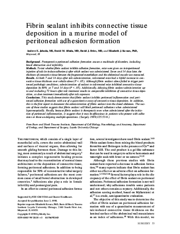 (PDF) Tissue markers as predictors of postoperative adhesions | Bo ...