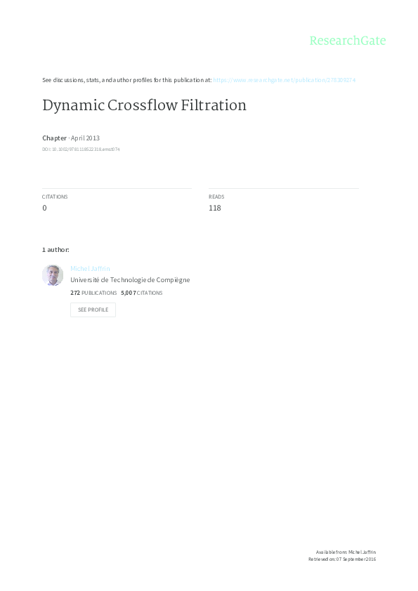(PDF) Dynamic Crossflow Filtration DYNAMIC CROSSFLOW FILTRATION ...