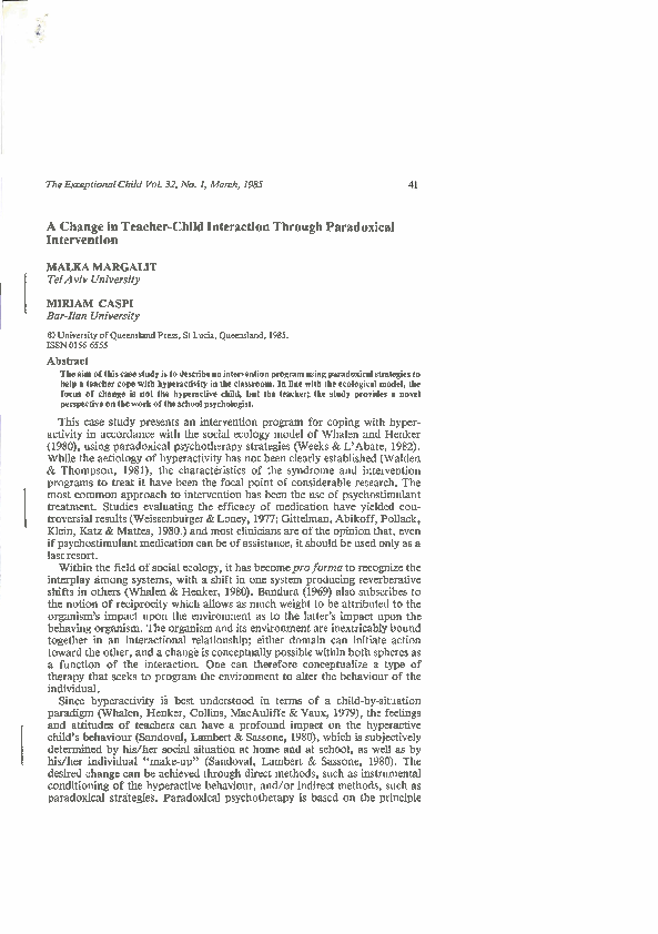 (PDF) A Change in Teacher‐Child Interaction Through Paradoxical ...