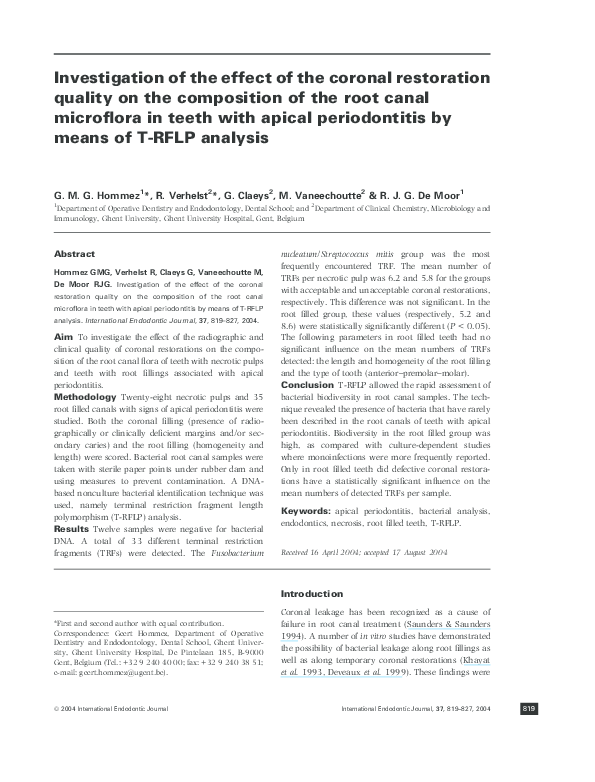 (PDF) Investigation of the effect of the coronal restoration quality on ...