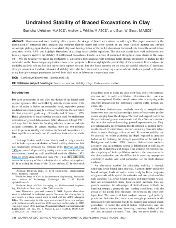 (PDF) Undrained Stability of Braced Excavations in Clay