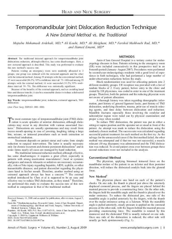 Pdf Temporomandibular Joint Dislocation Reduction Technique