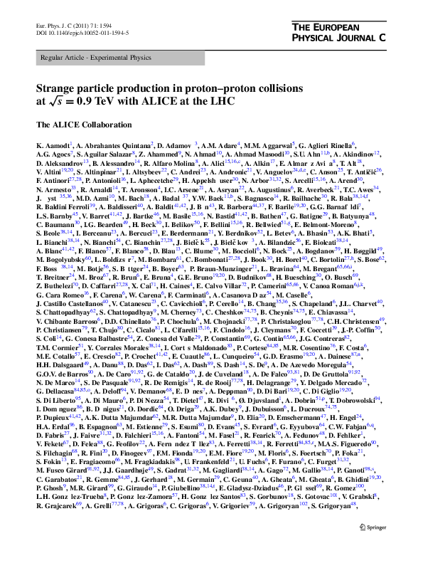 (PDF) Strange particle production in proton–proton collisions at with ...