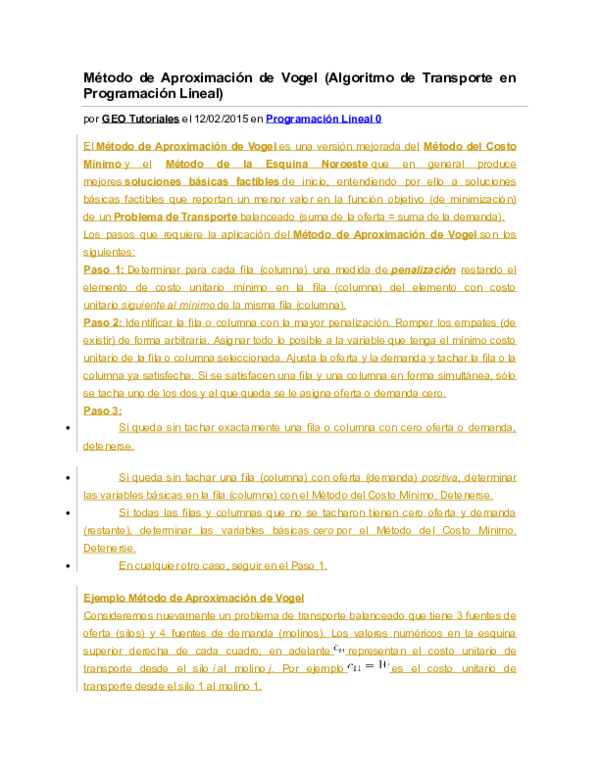 (DOC) Método de Aproximación de Vogel