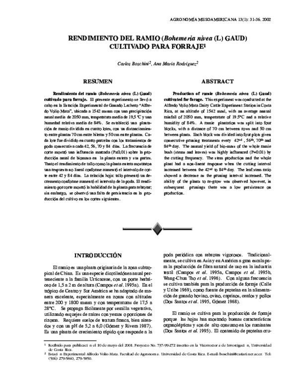 (PDF) Rendimiento del ramio (Bohemeria nivea (L) Gaud) cultivado para ...