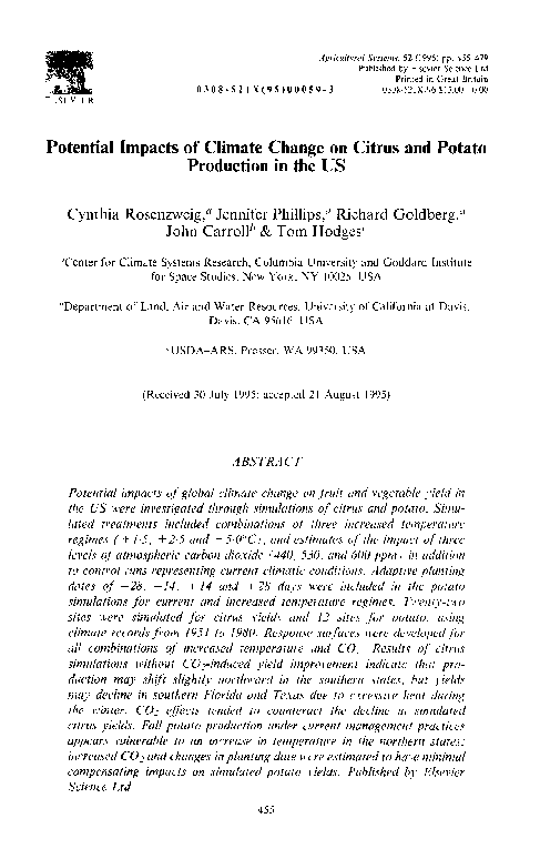 (PDF) Potential impacts of climate change on citrus and potato ...