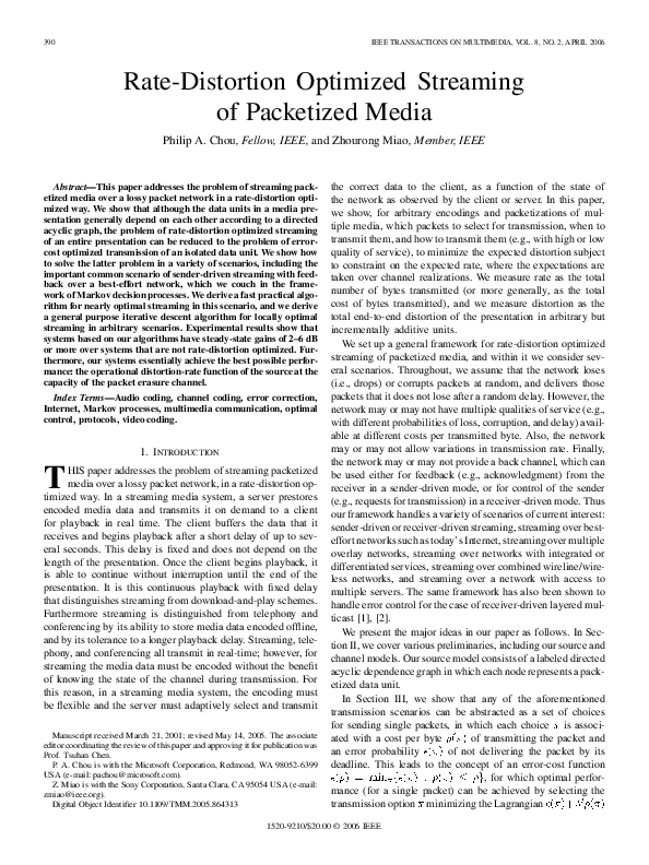 (PDF) Rate-distortion optimized streaming of packetized media