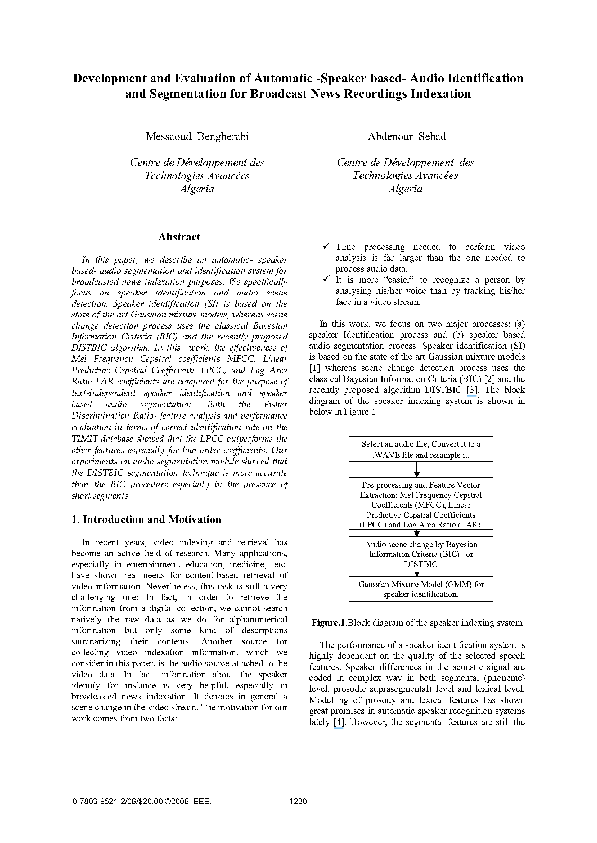 Pdf Development And Evaluation Of Automatic Speaker Based Audio
