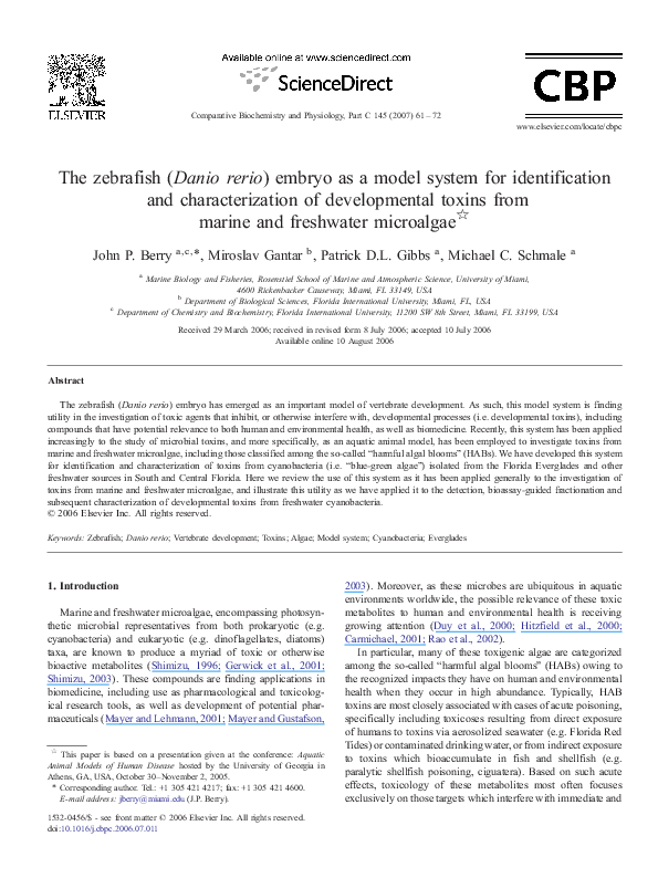 (PDF) The zebrafish ( Danio rerio) embryo as a model system for ...