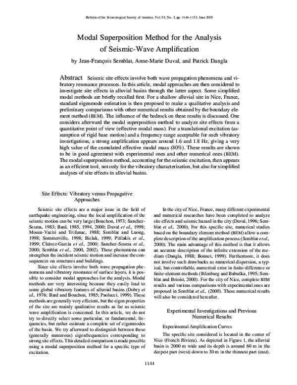 (PDF) Modal superposition method for the analysis of seismic-wave amplification