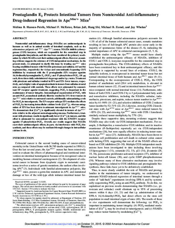 (PDF) Prostaglandin E2 Protects Intestinal Tumors from Nonsteroidal ...