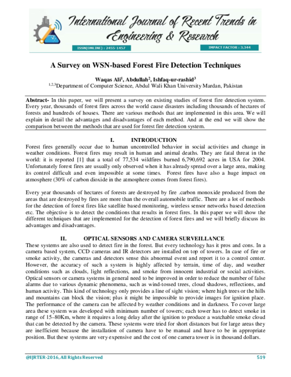 A Survey On Wsn Based Forest Fire Detection Techniques