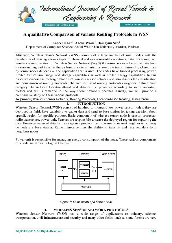Pdf A Qualitative Comparison Of Various Routing Protocols In Wsn