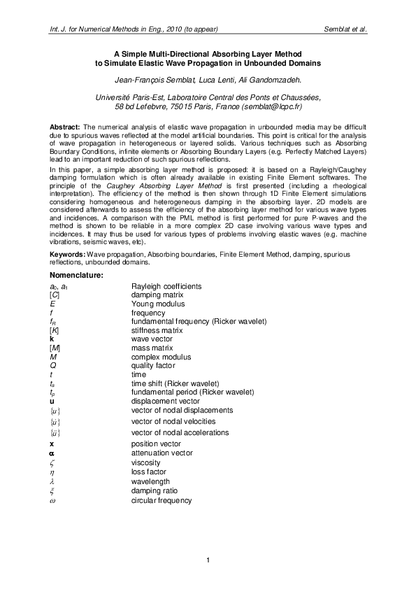(PDF) A simple multi-directional absorbing layer method to simulate elastic wave propagation in ...