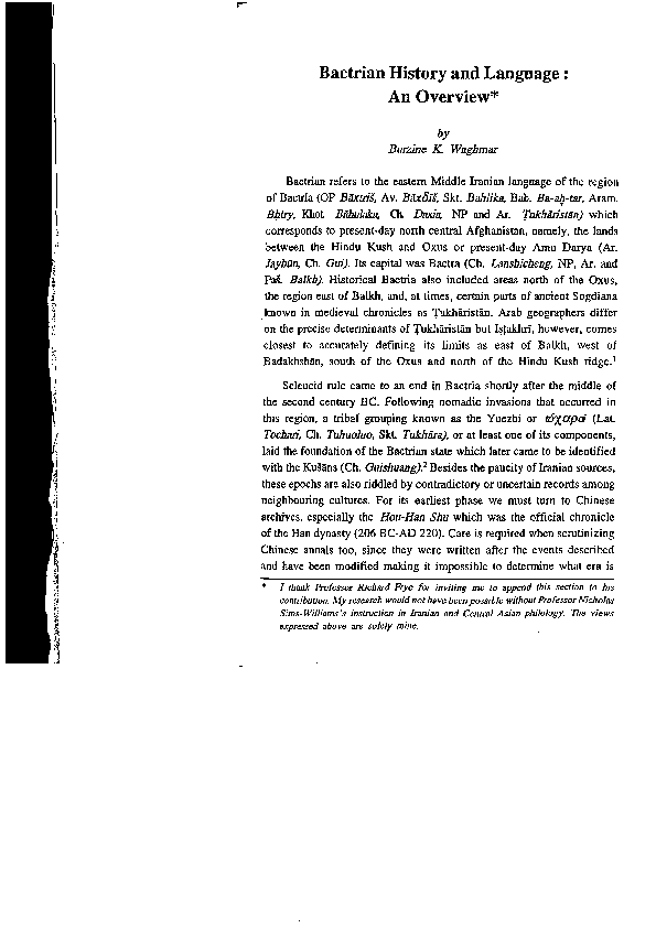 (PDF) Bactrian history and language: an overview. In Journal of the K ...