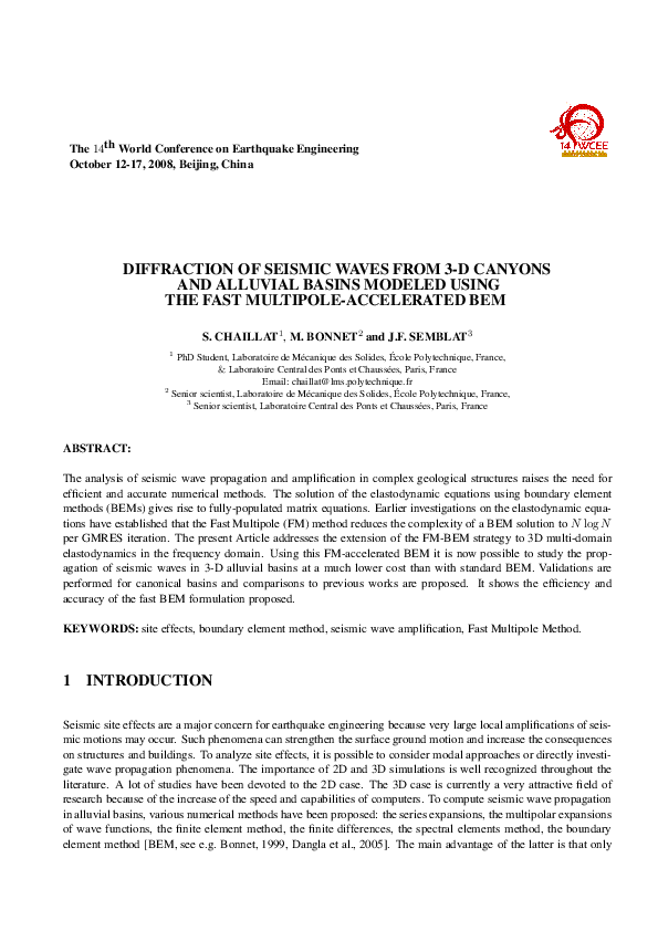 (PDF) Diffraction of seismic waves from 3-D canyons and alluvial basins ...